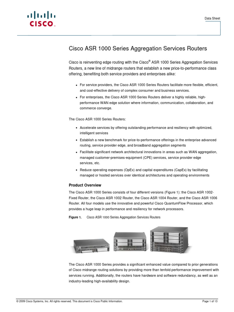 Cisco ASR 1000 Datasheet | PDF | Computer Architecture | Wide Area Network