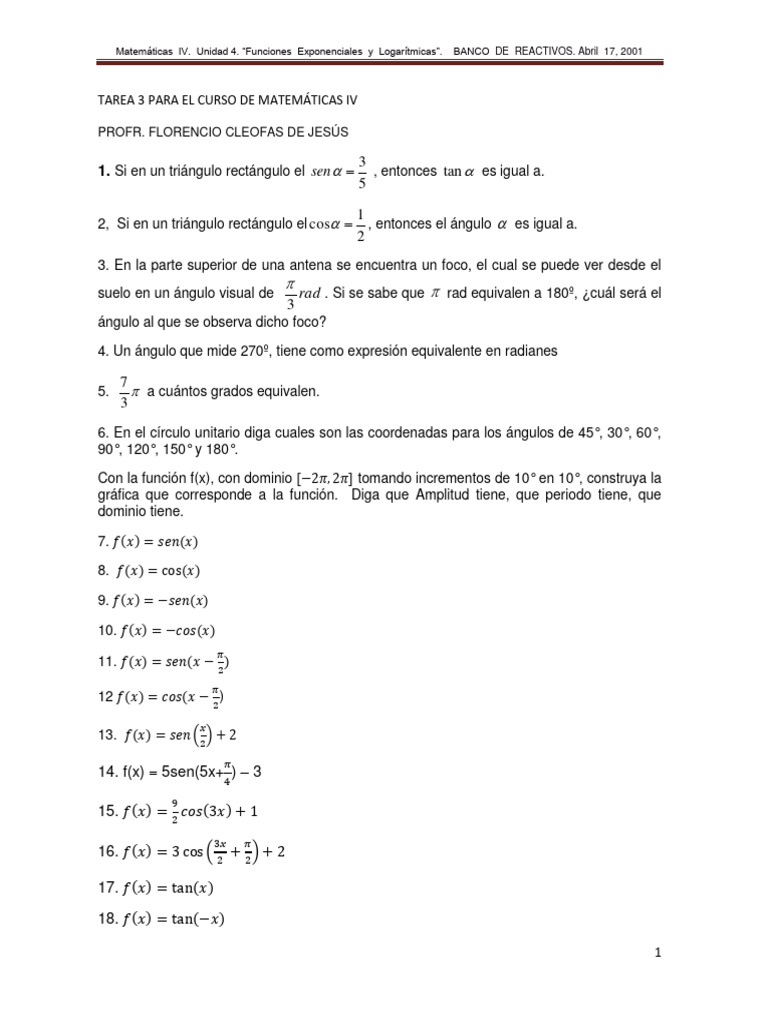 Mat4 Tar3 | PDF | Logaritmo