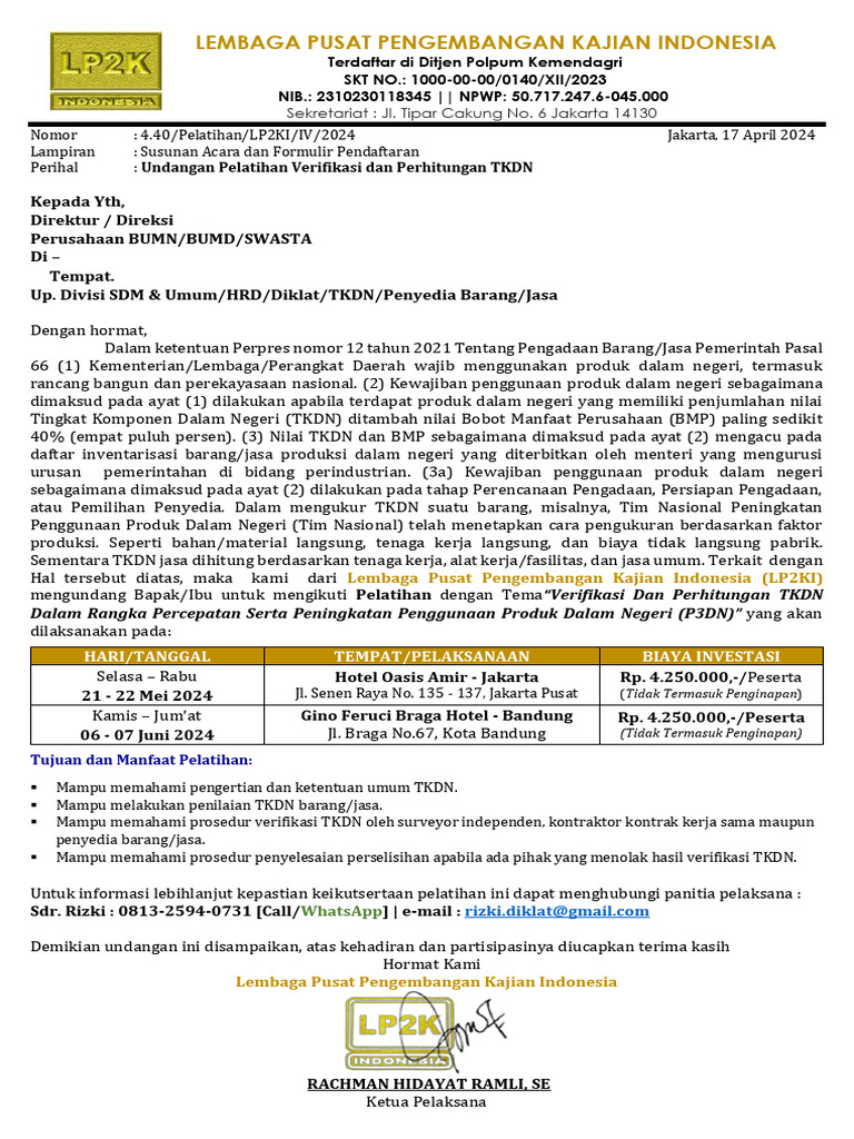 Pelatihan Verifikasi Dan Perhitungan TKDN | PDF | Pengelolaan Keuangan & Uang | Teknologi & Rekayasa