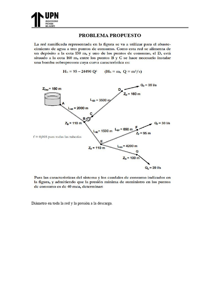 PROBLEMA PROPUESTO - Red de Tuberia - GRUPO 4 | PDF