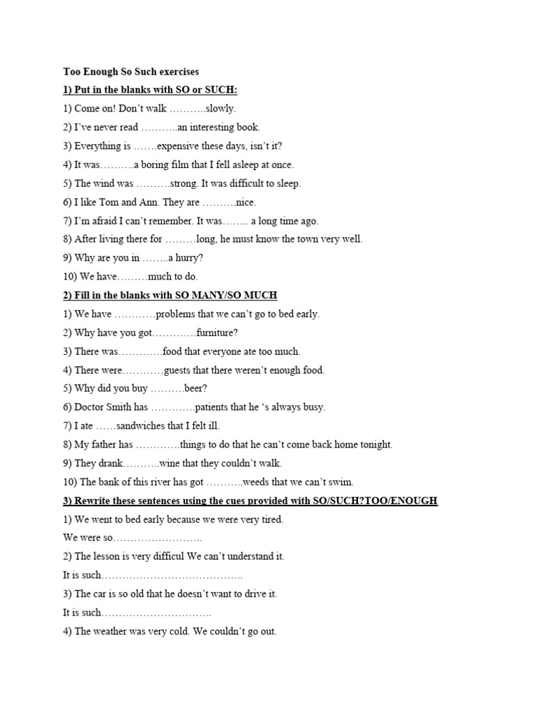 Too Enough So Such Exercises | PDF