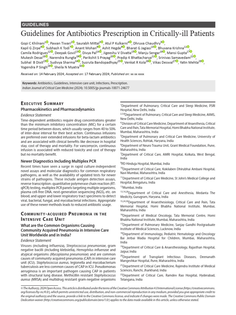 Antibiotic Guidelines 2024 For Critically Ill | PDF | Pneumonia ...