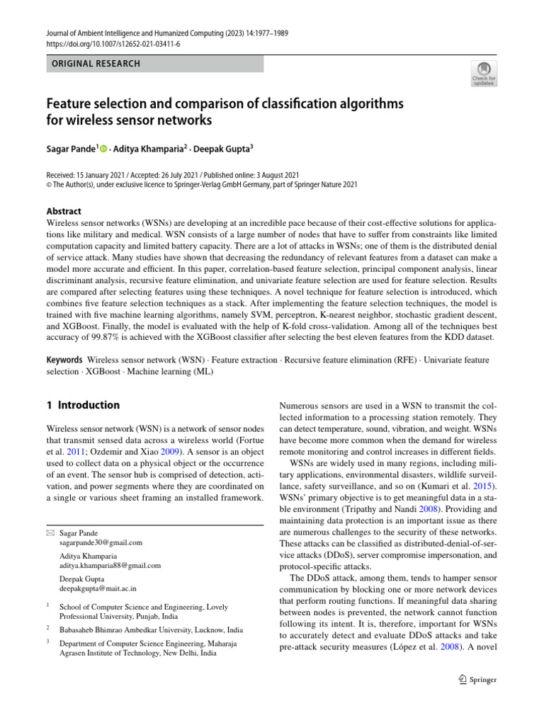 Feature Selection and Comparison of Classifcation Algorithms | PDF | Principal Component ...