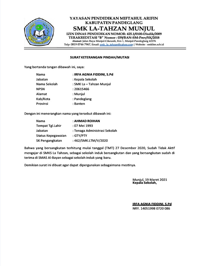 PDF Surat Mutasi PTK Dan Tendik Compress | PDF