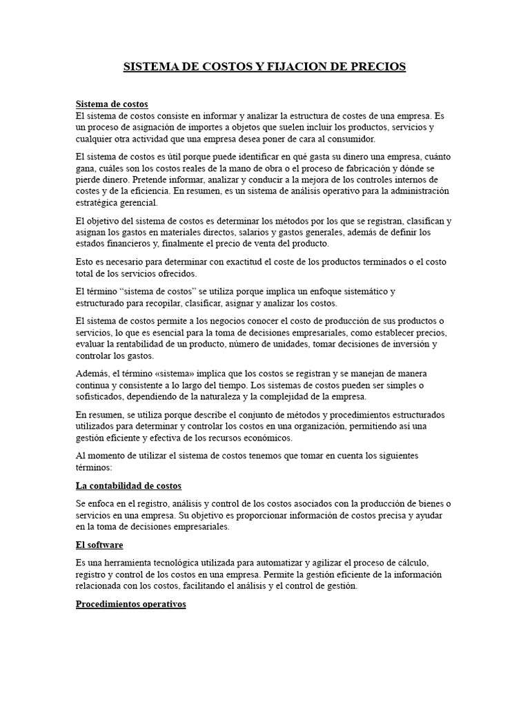 Sistema de Costos y Fijacion de Precios | PDF | Business | Costo