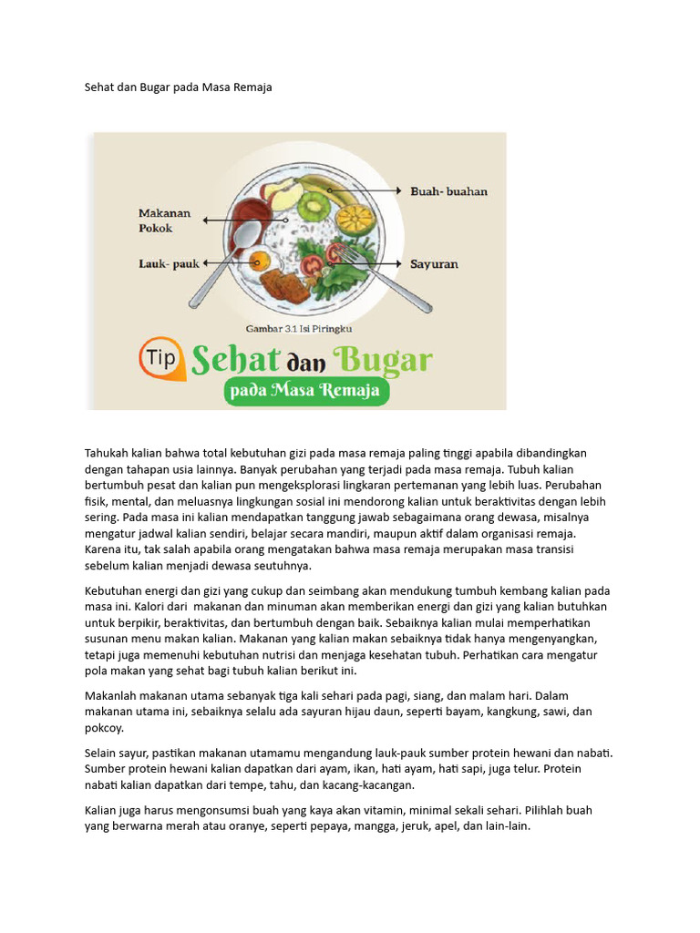 Tips Sehat Dan Bugar Pada Masa Remaja | PDF | Pengembangan Diri