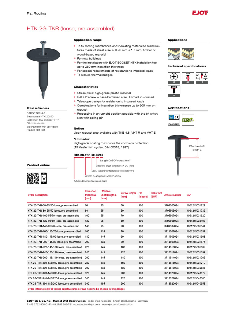 Technical Data Sheet HTK 2G | PDF | Screw | Building Insulation
