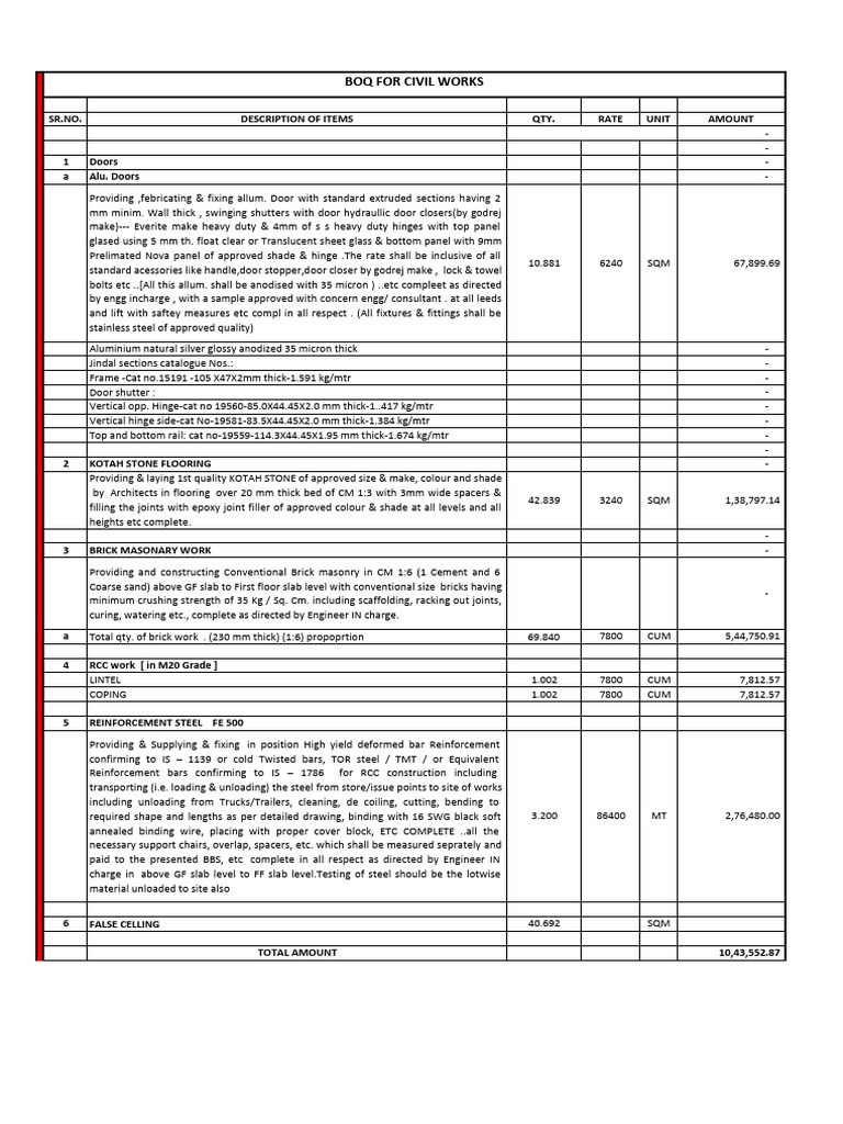Vadodara Boq | PDF | Door | Brick