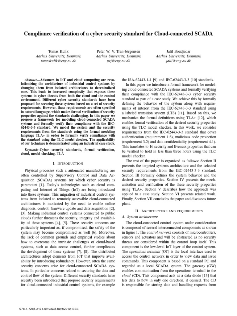 Compliance Verification of A Cyber Security Standard For Cloud-Connected SCADA | PDF | Computer ...