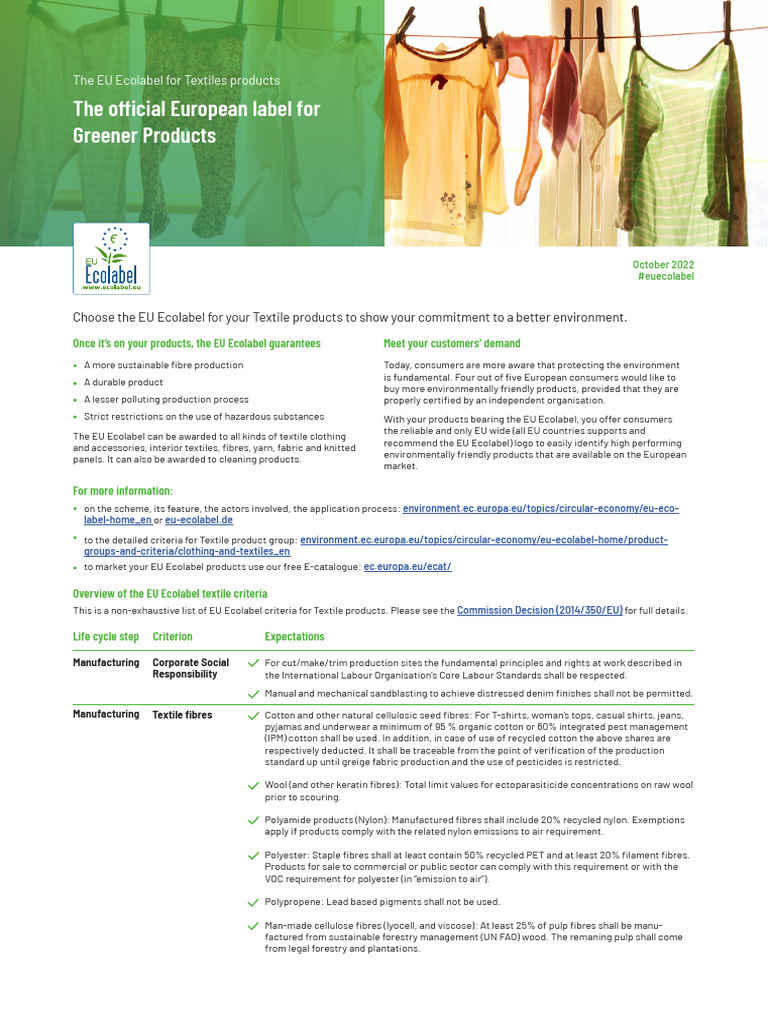 EU Ecolabel Textile Criteria Guide | PDF | Textiles | Rayon