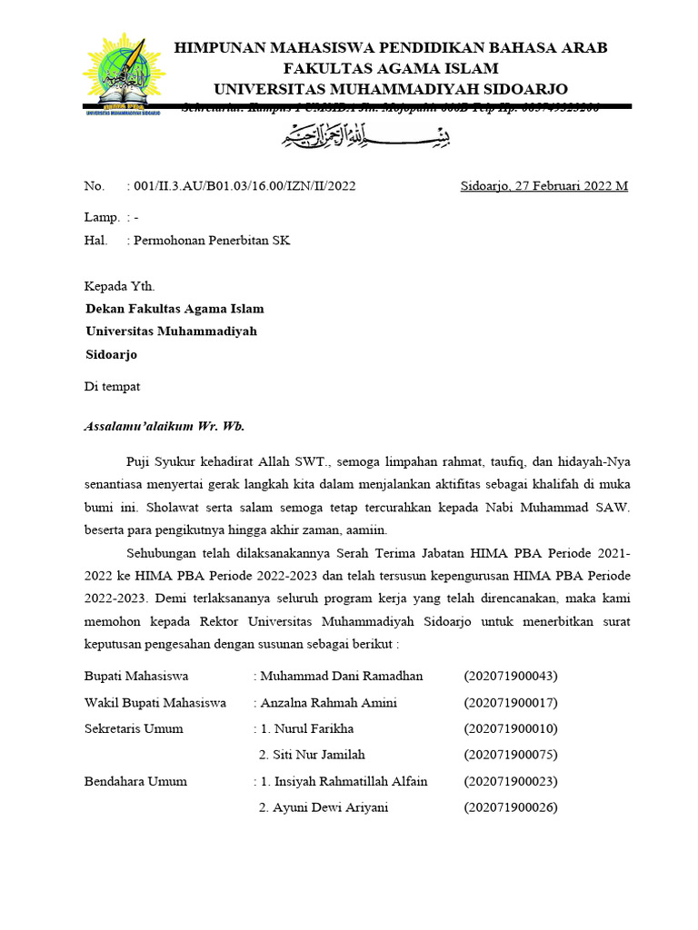 001 Surat SK Hima Pba 2022 | PDF