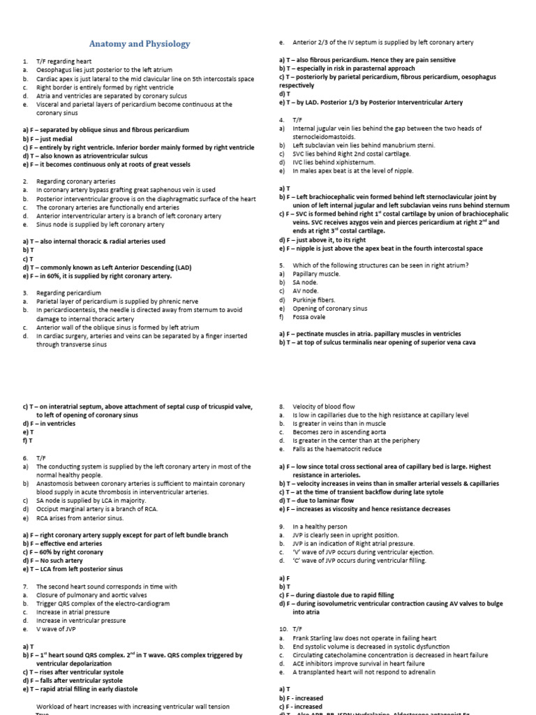 CVS MCQ Anatomy and Physiology | PDF | Coronary Circulation | Heart