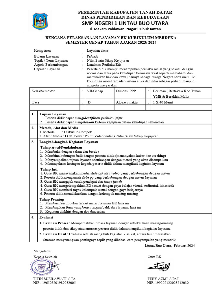 RPL - NILAI SUATU SIKAP KEJUJURAN (Genap) | PDF