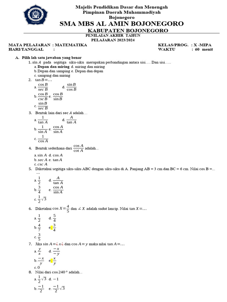 Soal Pat Kelas x Genap 2024 | PDF