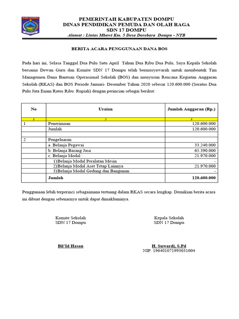 BERITA ACARA PENGGUNAAN DANA BOS OK | PDF