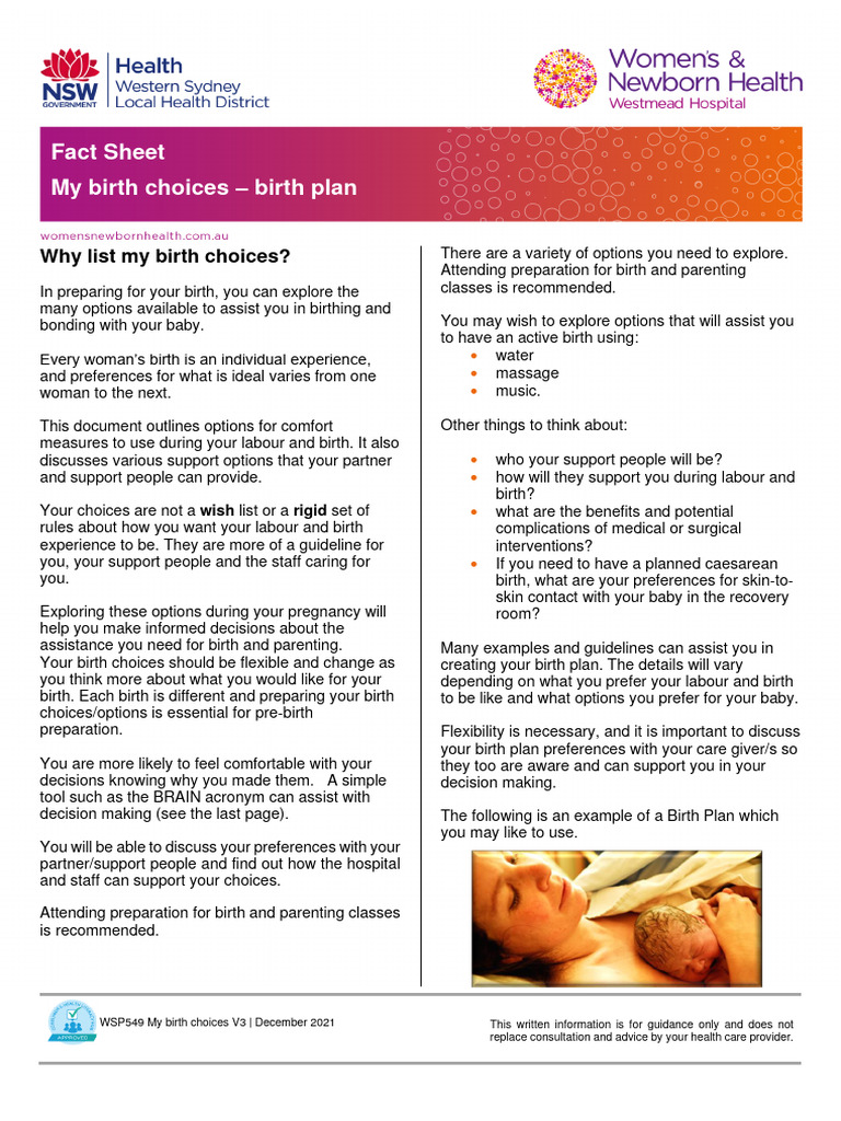 My Birth Choices - Birth Plan Final | PDF | Breastfeeding | Childbirth