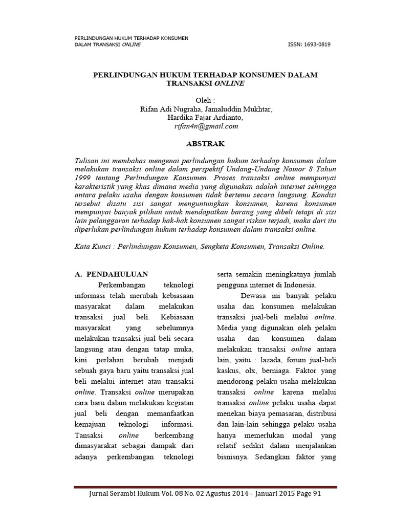 Perlindungan Hukum Terhadap Konsumen Dalam Transaksi Online | PDF