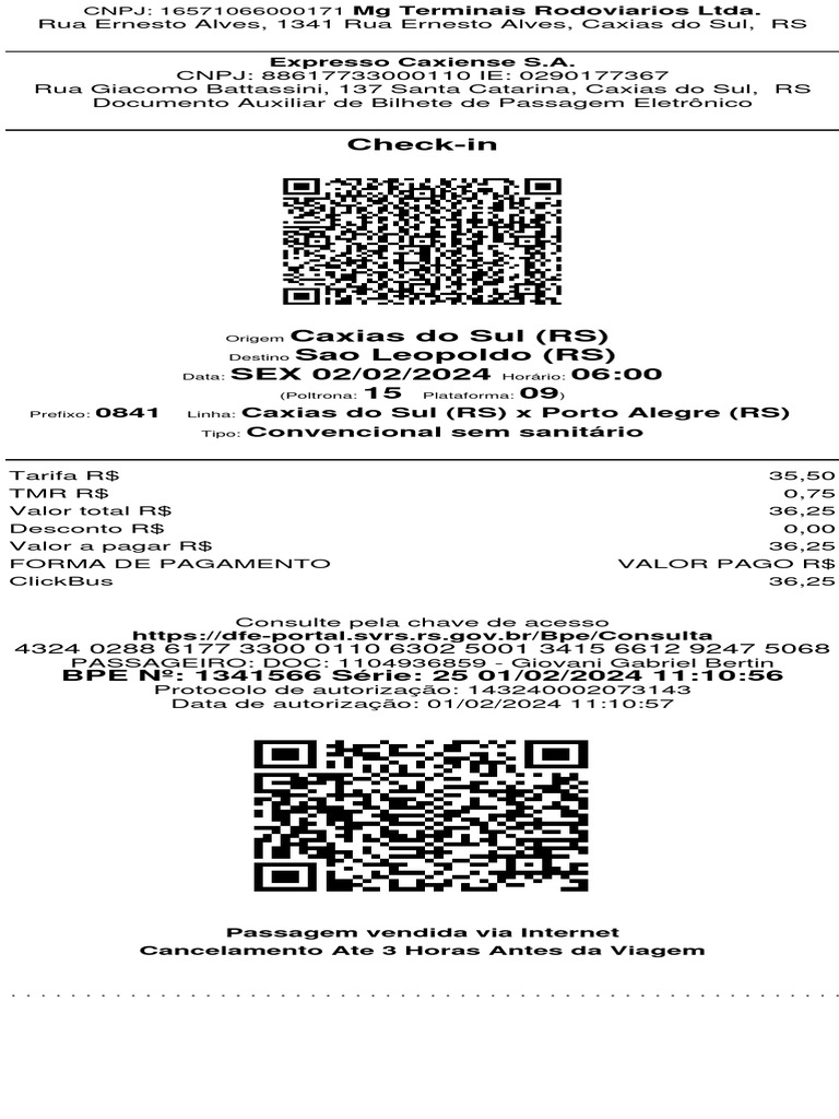 Embarque Ida 15 Giovani Gabriel Bertin | PDF