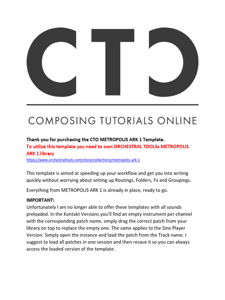 CTO - Metropolis.ark.1 Template - Manual | PDF | Computing | Music Technology