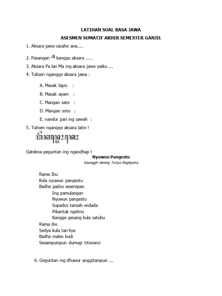 Latihan Soal Sas Basa Jawa | PDF | Puisi
