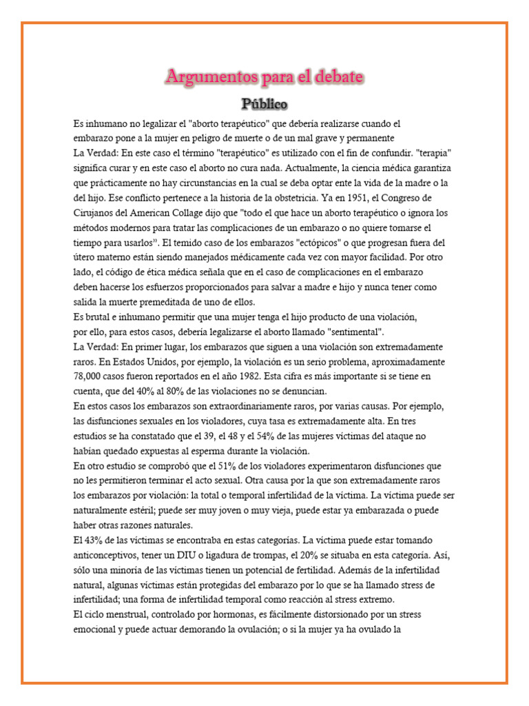 Argumentos para el debate | PDF | Aborto | Violación