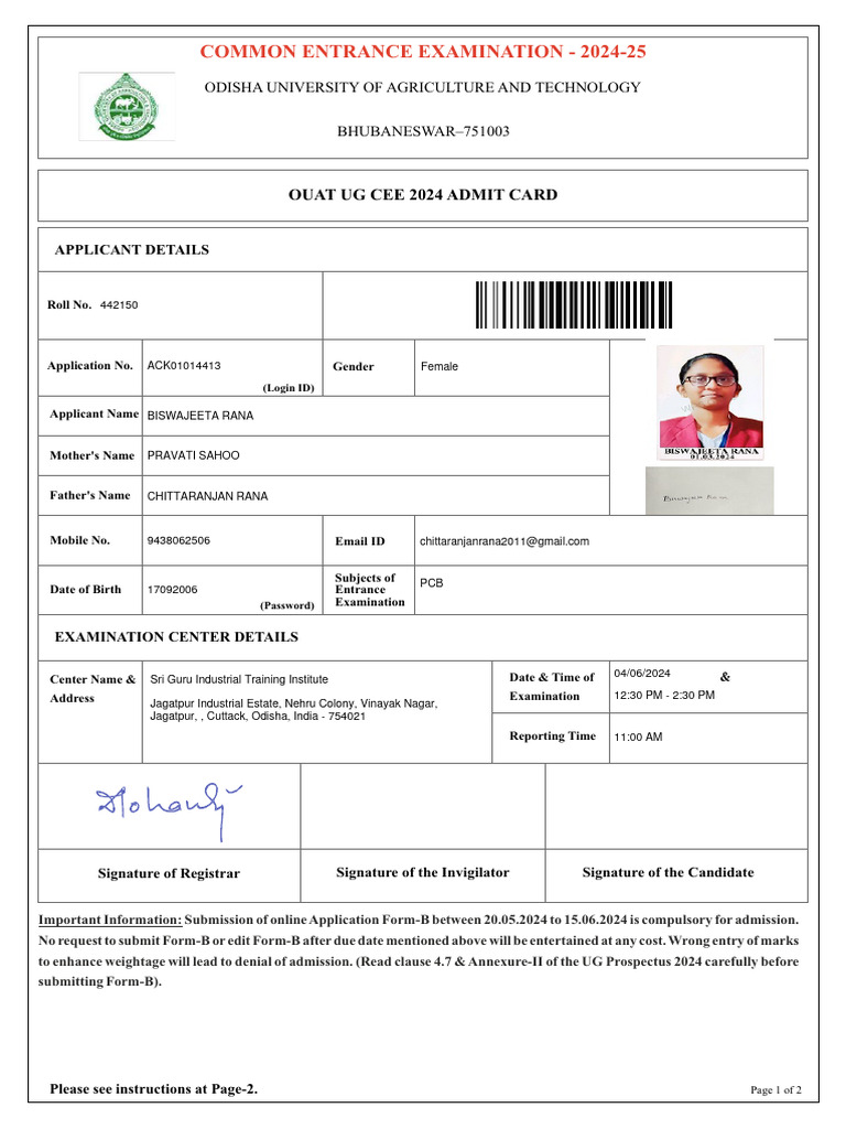 Admit Card | PDF | Authentication | Access Control
