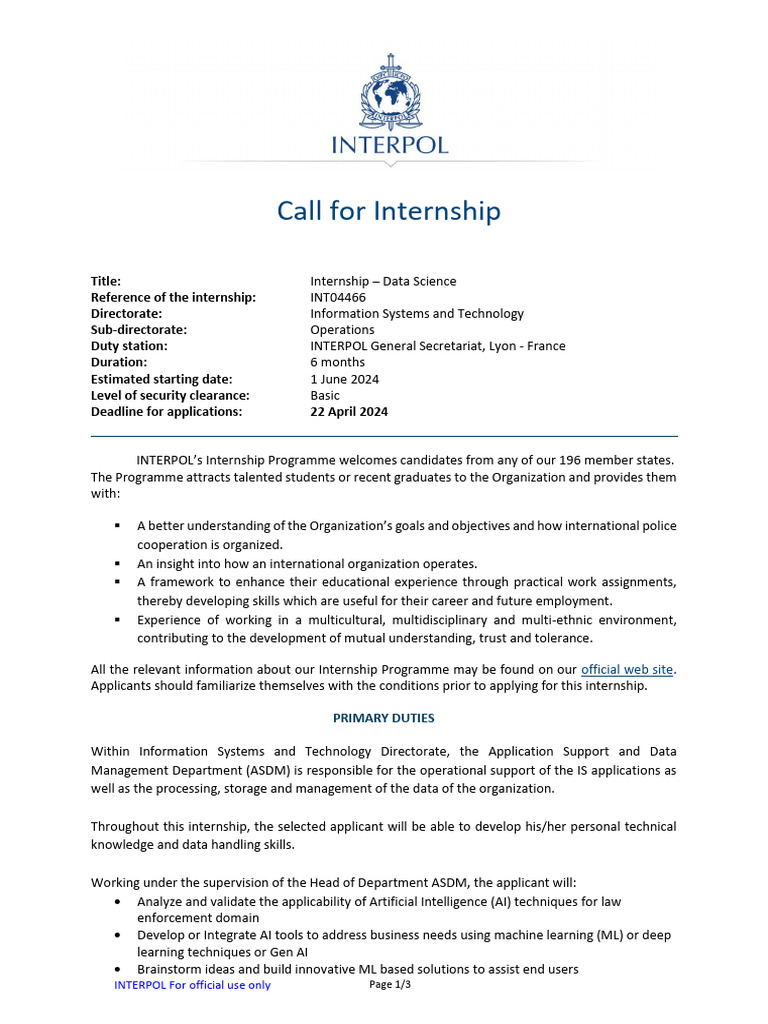 INT04466 Call For Internship | PDF | Machine Learning | Artificial ...