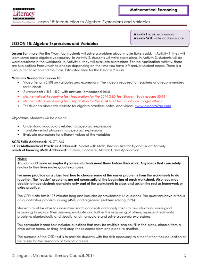 Ged Math Lesson 18 | PDF | Mathematics | Algebra