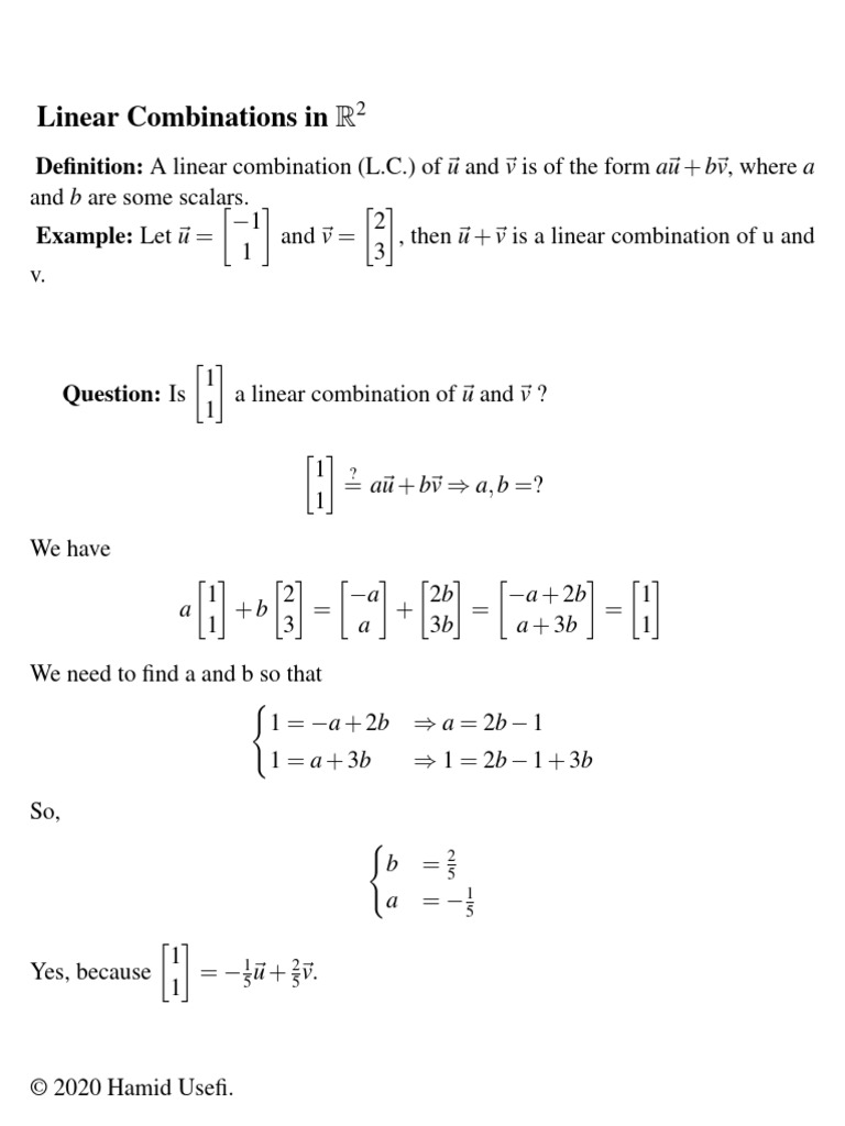 Lecture3-Linear Combinations R2 | PDF | Euclidean Vector | Mathematical ...