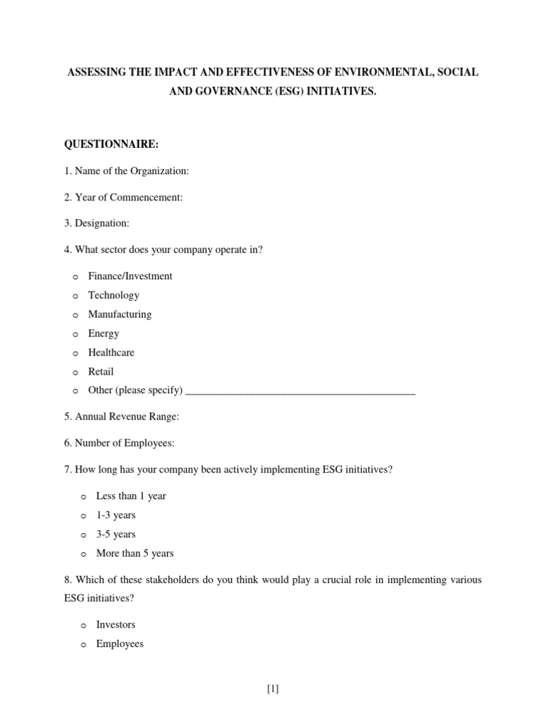 Esg Questionnaire | Download Free PDF | Business Economics | Business