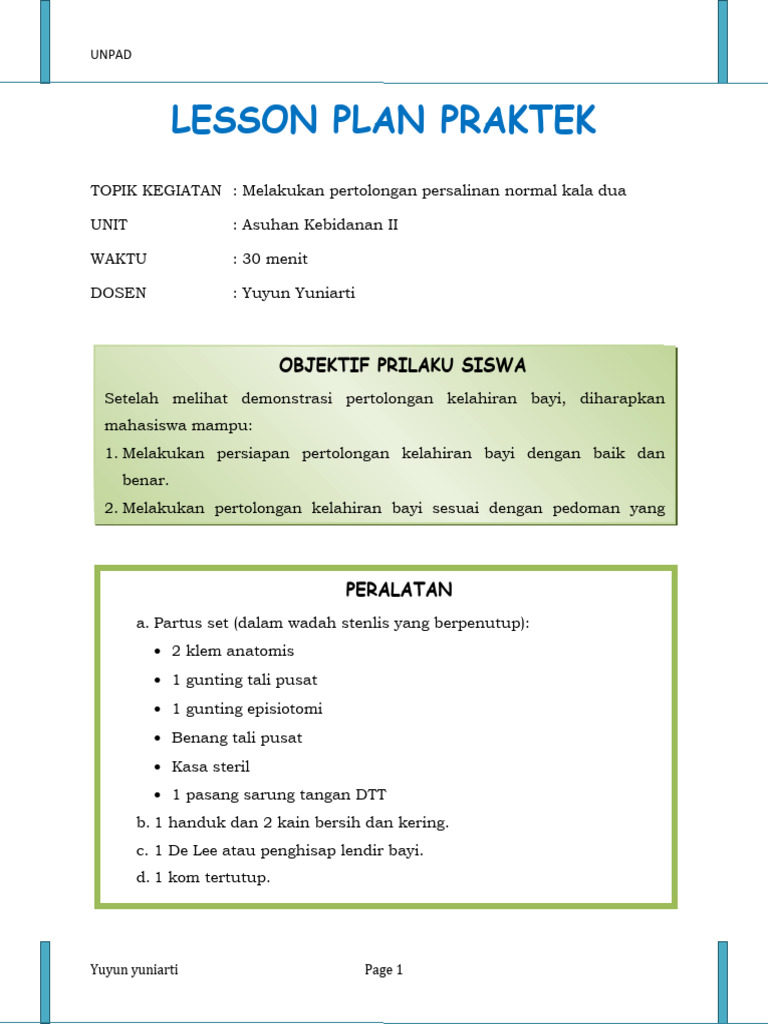 LESSON PLAN PRAKTEK Yun Print | PDF | Pengembangan Diri | Kesehatan ...