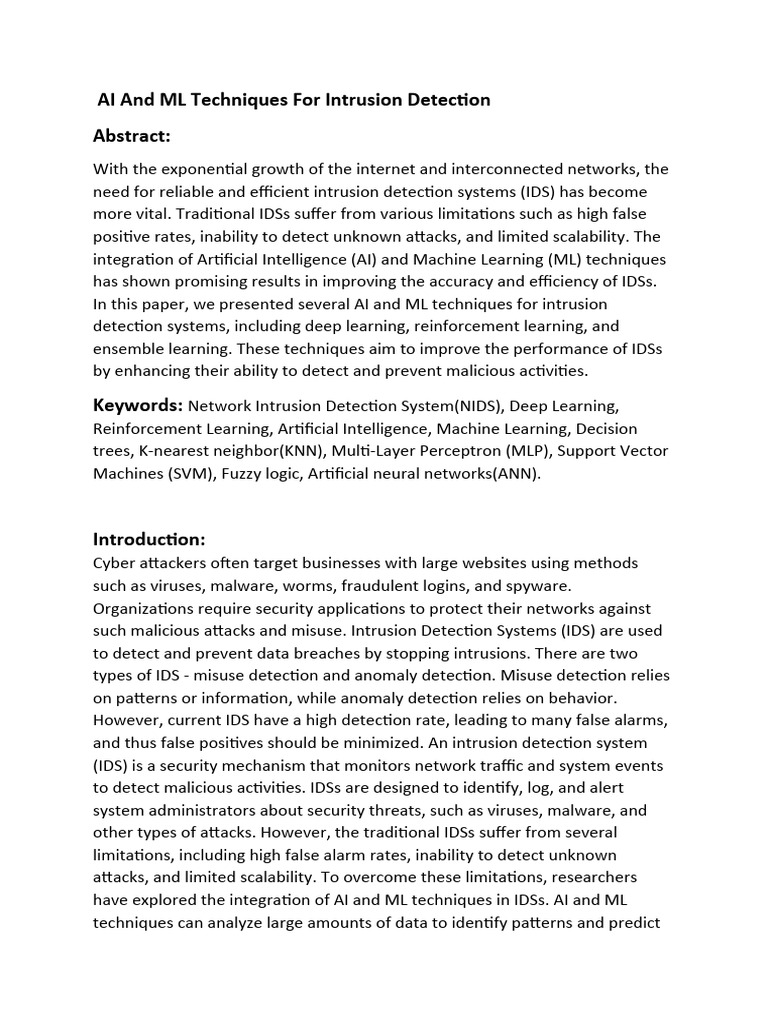 AI and ML Techniques For Intrusion Detection | PDF | Security ...