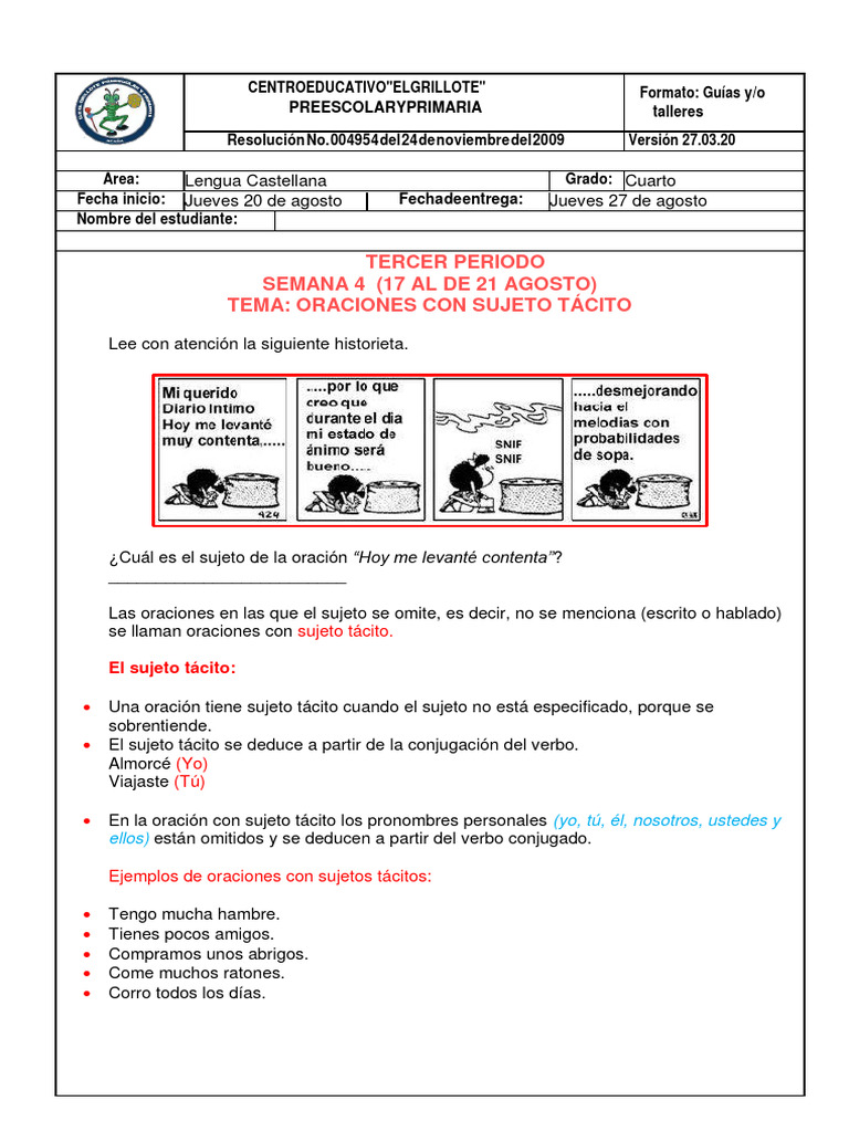 Sujeto Tacito 2 | PDF | Asunto (gramática) | Gramática