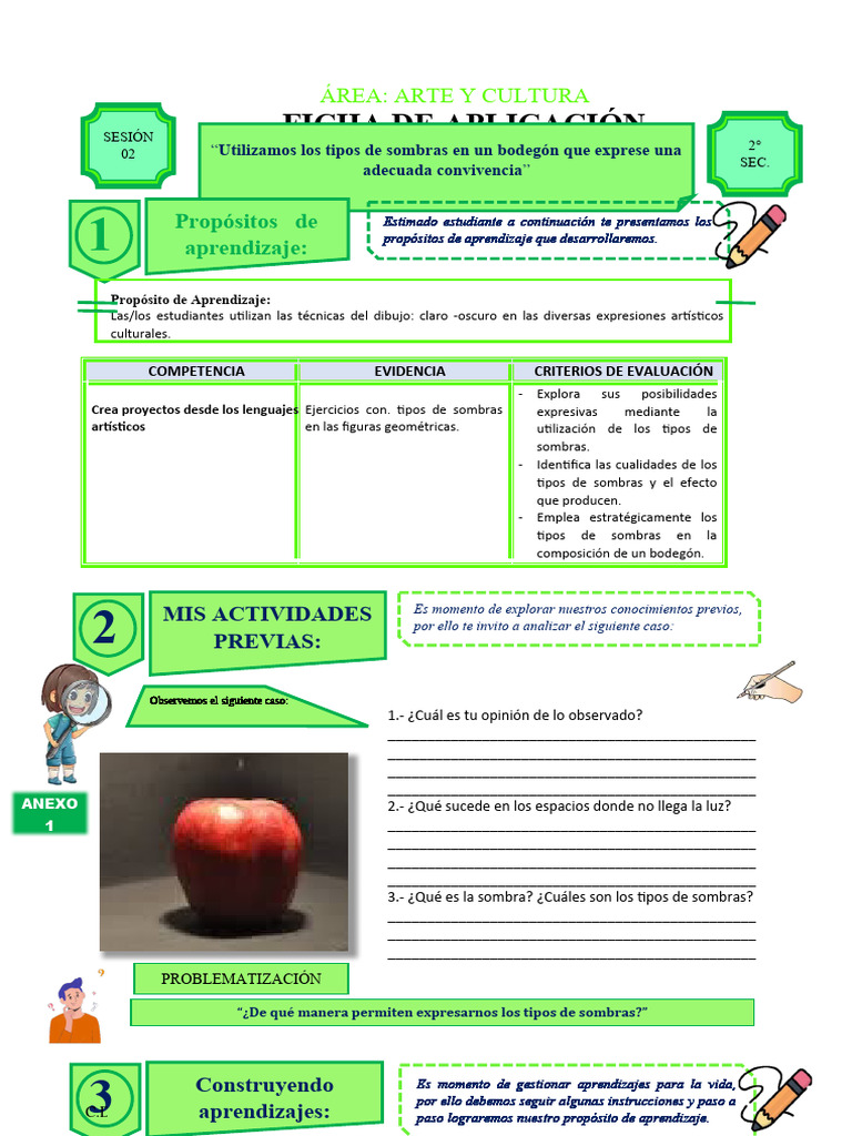 2° Ficha de Aplicación Luz y Sombra-Sesión3-Sem.3-Exp.1-Arte y Cultura | Descargar gratis PDF ...
