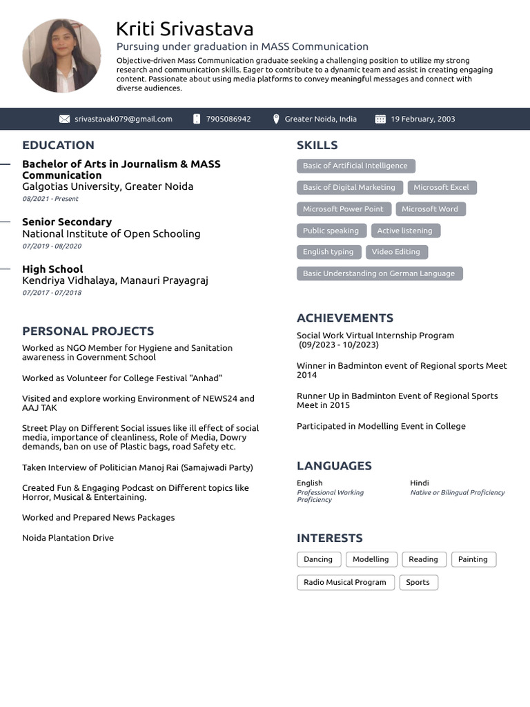 Kriti's Resume | Download Free PDF | Mass Media | Communication