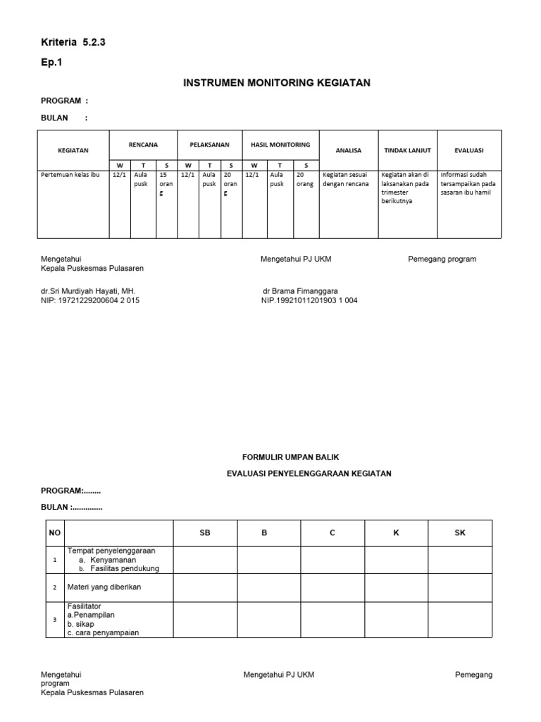 FORMULIR MONITORING PROGRAM (1) | PDF FORMULIR MONITORING PROGRAM (1) | PDF