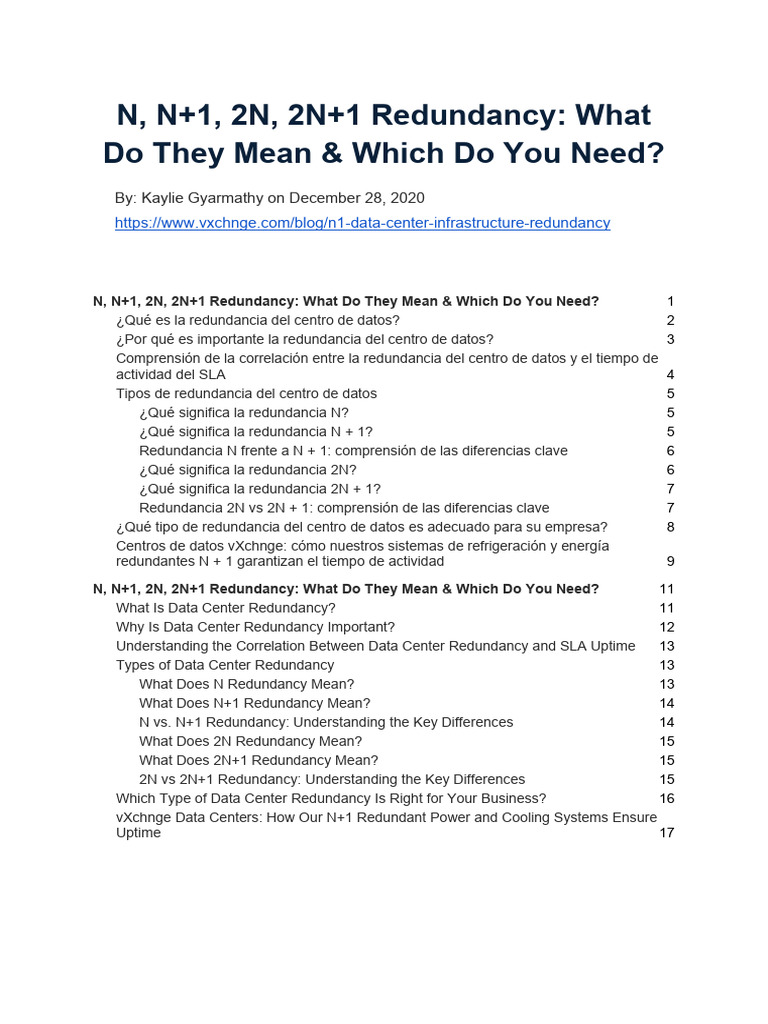 N, N+1, 2N, 2N+1 Redundancy | PDF | Ingeniería de confiabilidad | Business