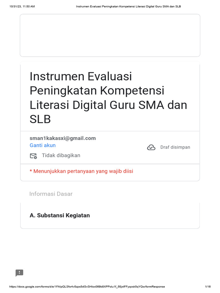 Instrumen Evaluasi Peningkatan Kompetensi Literasi Digital Guru SMA Dan SLB | PDF