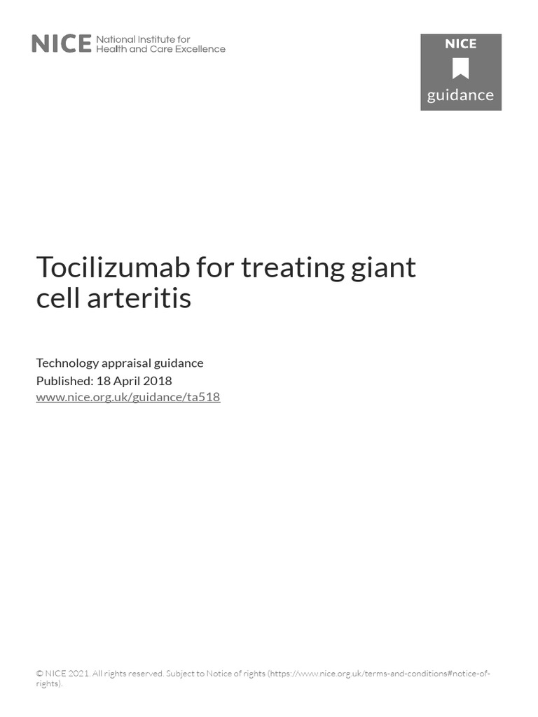 Tocilizumab For Treating Giant Cell Arteritis PDF 82606786726597 | PDF | Clinical Medicine ...