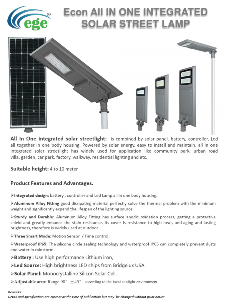 Econ All in One Solar Street Light | PDF | Solar Energy | Light ...