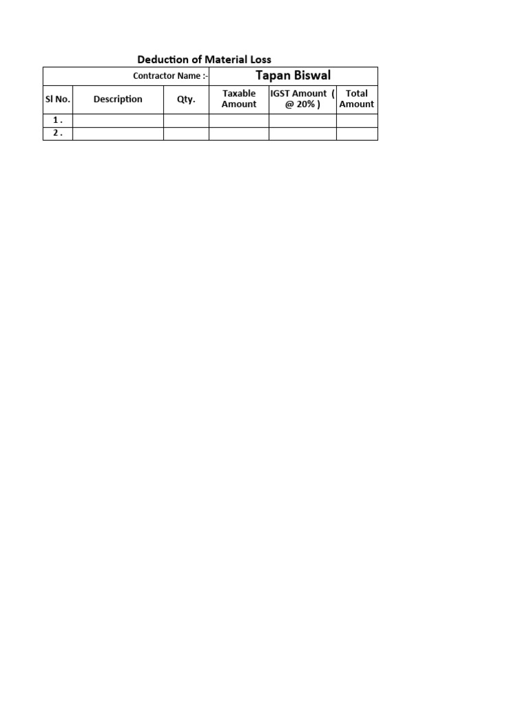 Contractor Material Deduction File | PDF