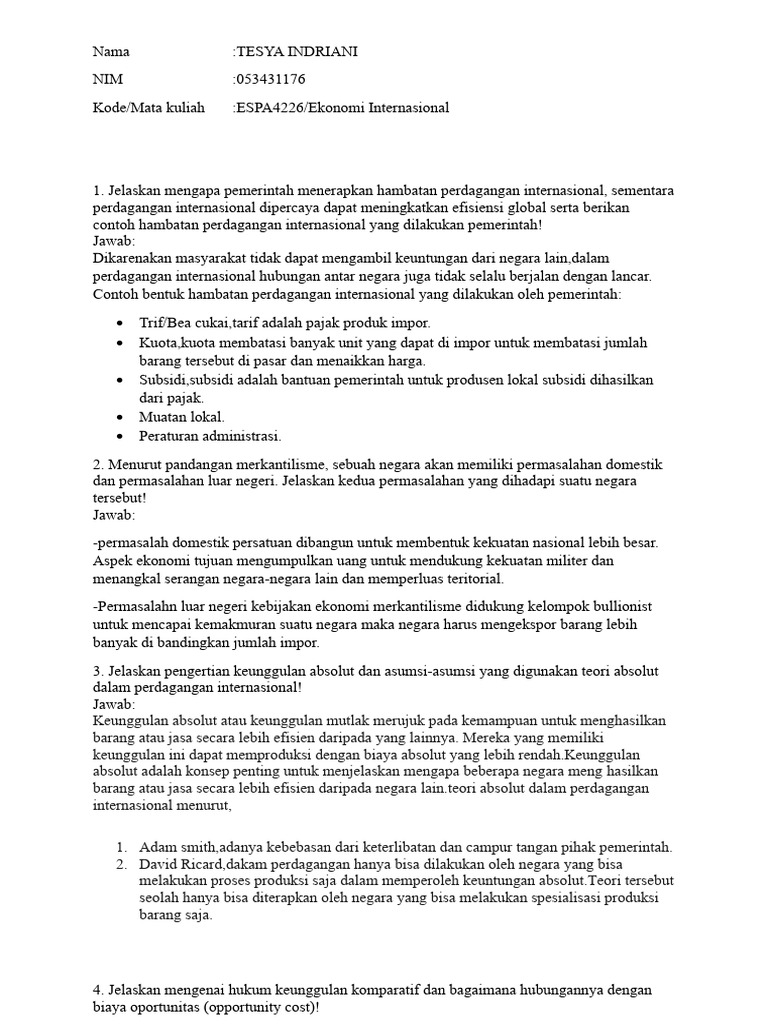 Tugas 1 Ekonomi Internasional | PDF