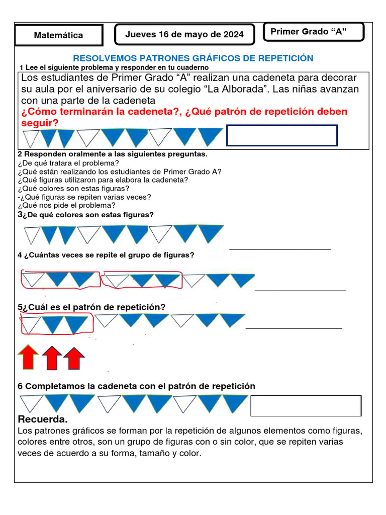 Ficha 07 de Matemática Resolvemos Patrones Gráficos de Repetición | PDF