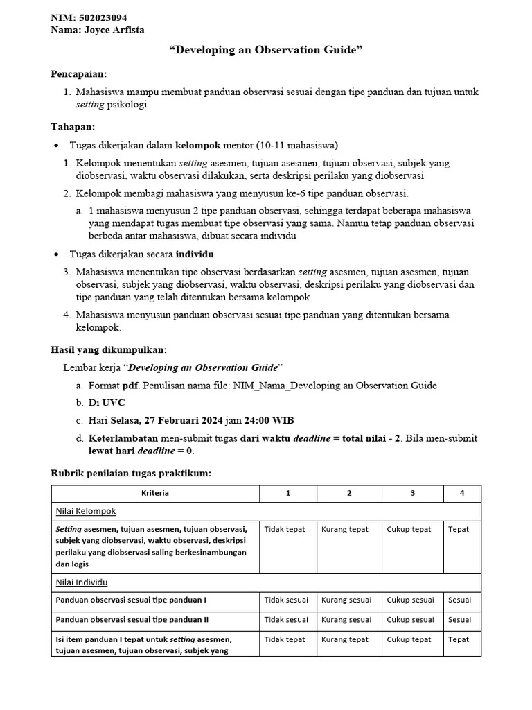 Joyce Arfista - Developing An Observation Guide | PDF
