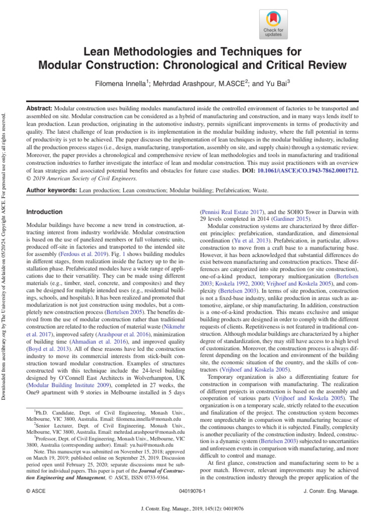 Lean Methodologies and Techniques For Modular Construction: Chronological and Critical Review ...