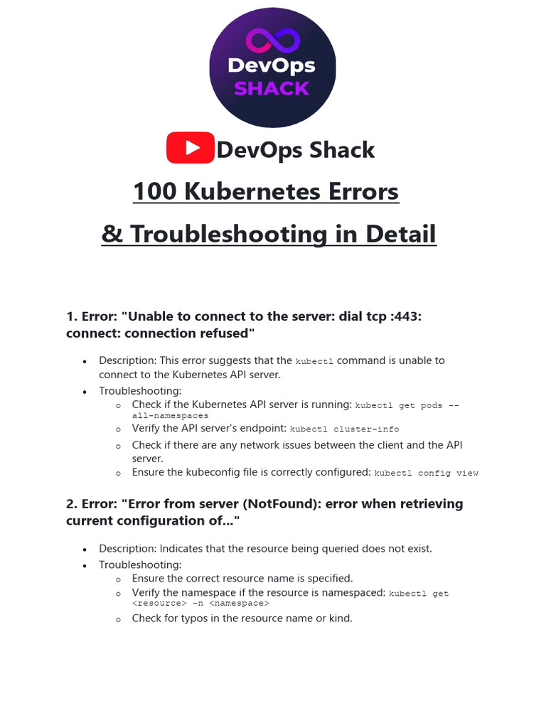 100 K8 Errors Solution by DevOps Shack 1712799024 | Download Free PDF | Public Key Certificate ...