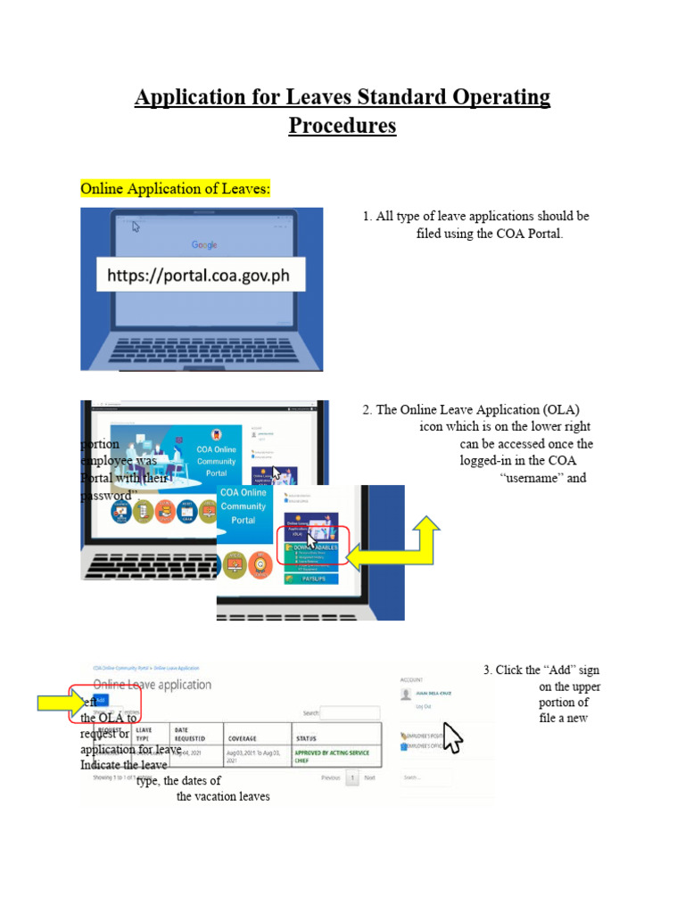 Application For Leaves Standard Operating Procedures | PDF | Sick Leave ...