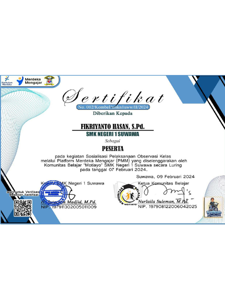 Sertifikat Kombel 1 | PDF