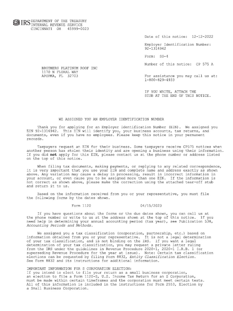 Carta Del IRS Aprobada EIN | PDF