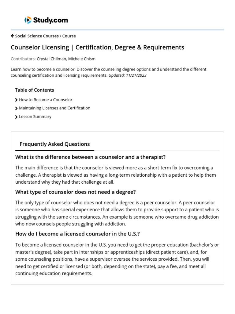 Counselor Certification & Licensing Guide | PDF | Professional ...